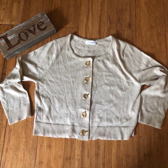 Calvin Klein | Sweaters | Calvin Klein Gold Sparkle Short Cardigan ...